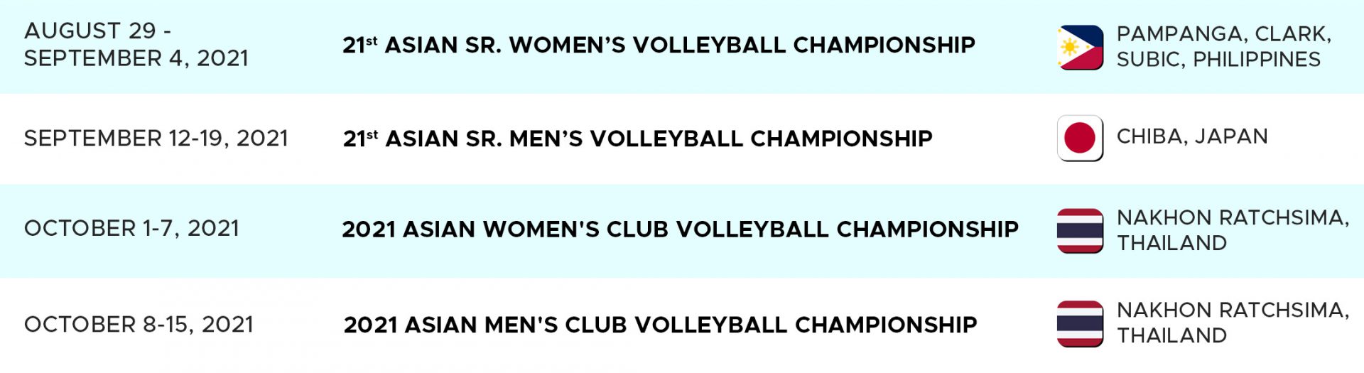 VOLLEYBALL CALENDAR 2021 - Asian Volleyball Confederation