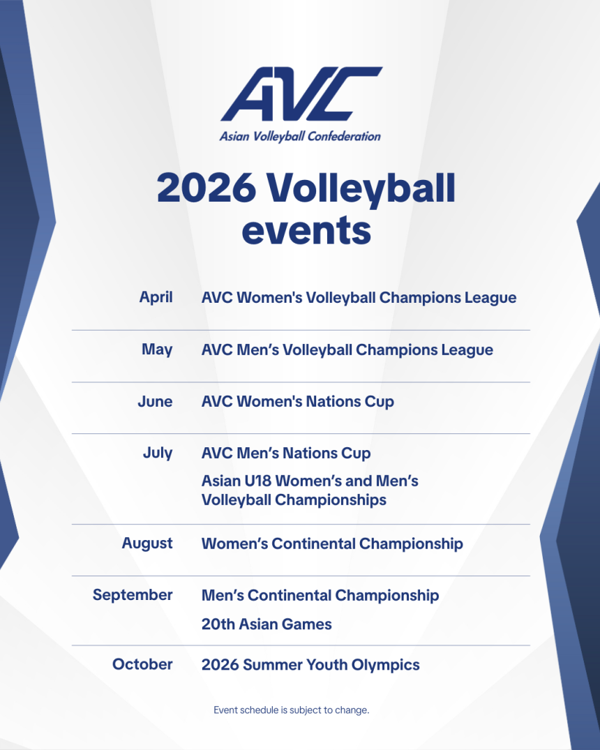 AVC unveils lineup of 2026 Asian volleyball events - Asian Volleyball ...